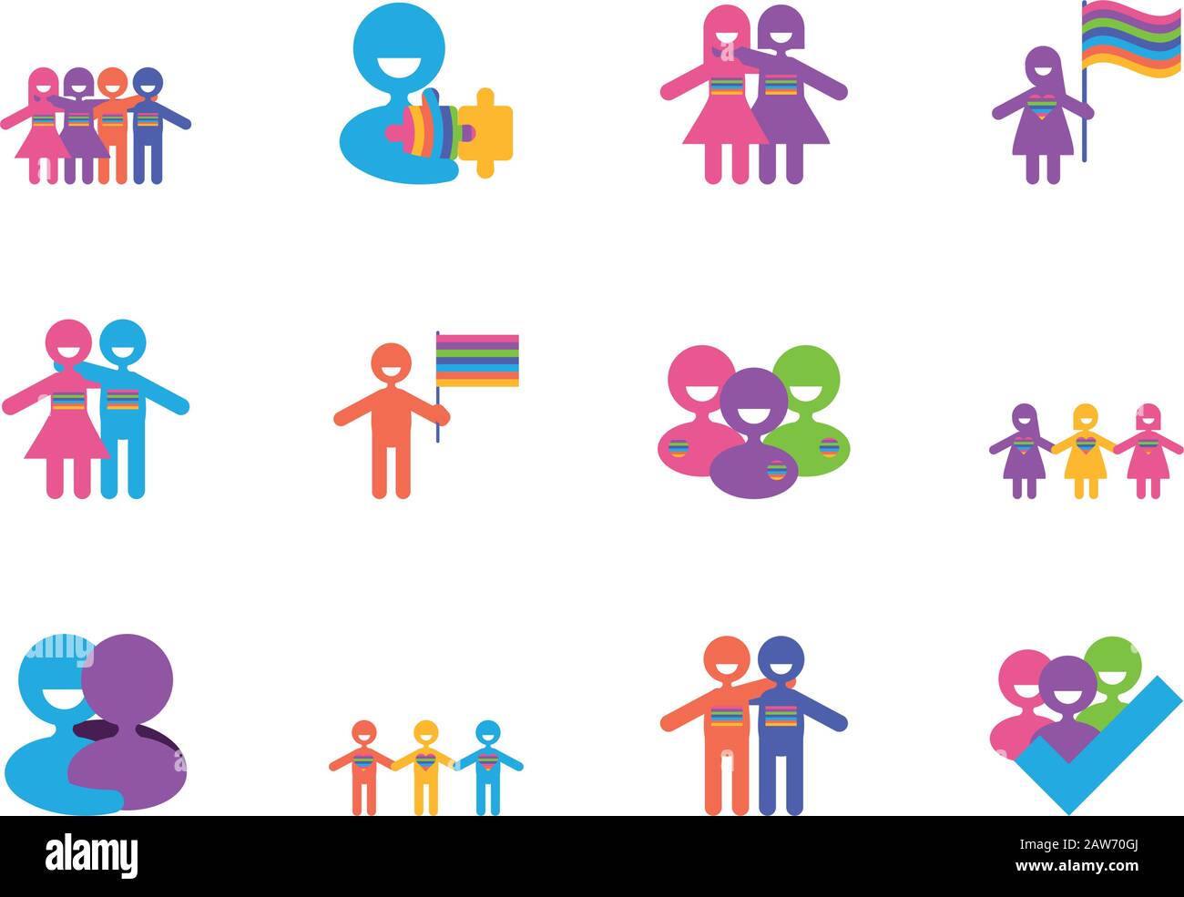 Icon set of zero discrimination day, flat style icons vector ...