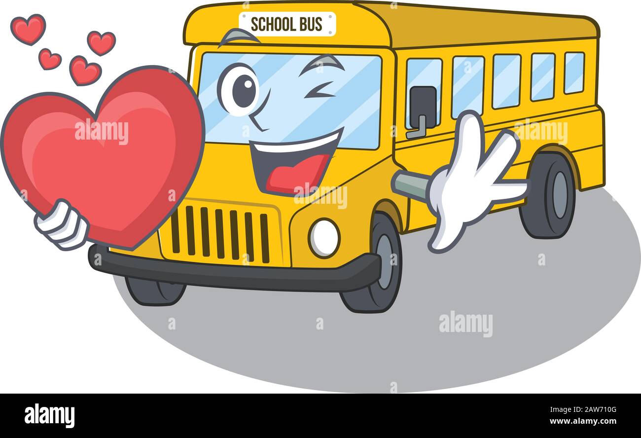 Romantic school bus cartoon picture holding a heart Stock Vector Image ...