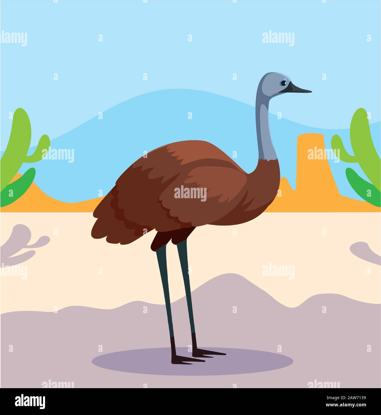 card with emu in australian landscape vector illustration design Stock ...