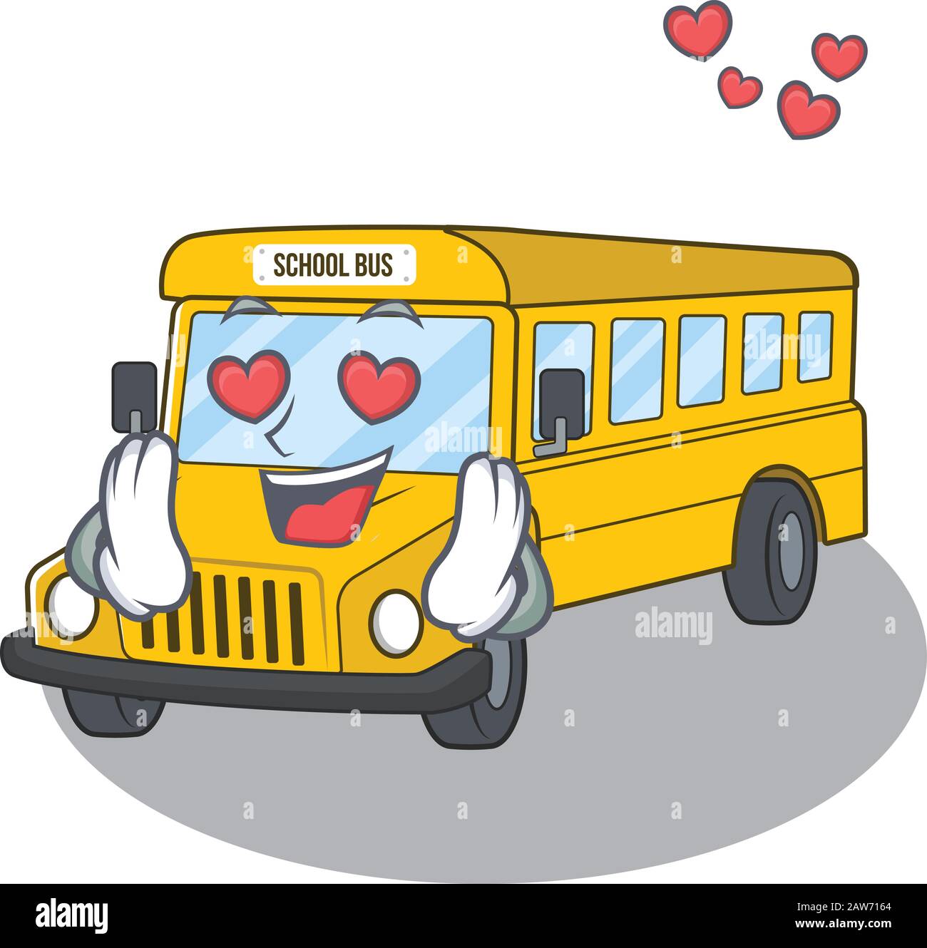 Romantic falling in love school bus cartoon character concept Stock ...
