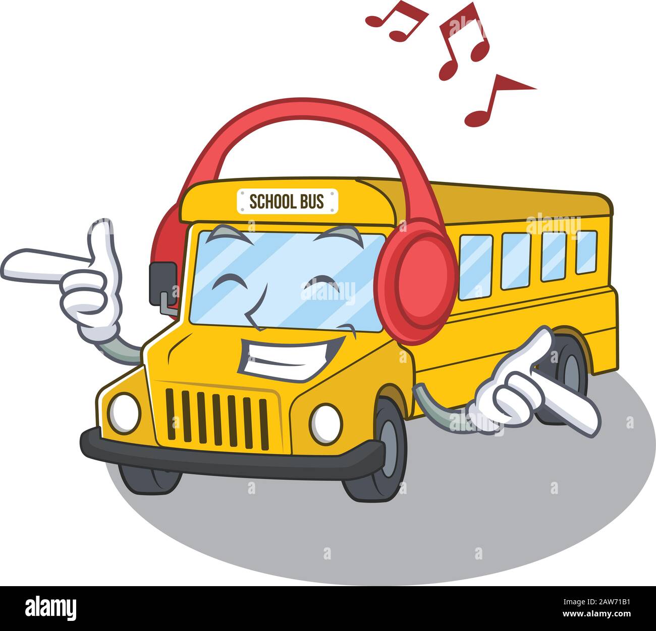 Listening music school bus cartoon character concept Stock Vector Image ...
