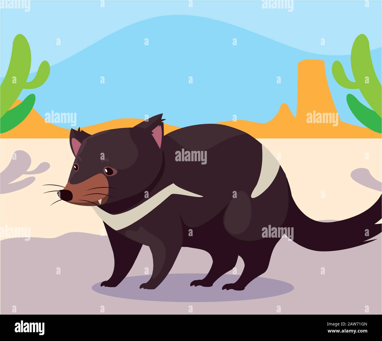 card with tasmanian devil in australian landscape vector illustration ...