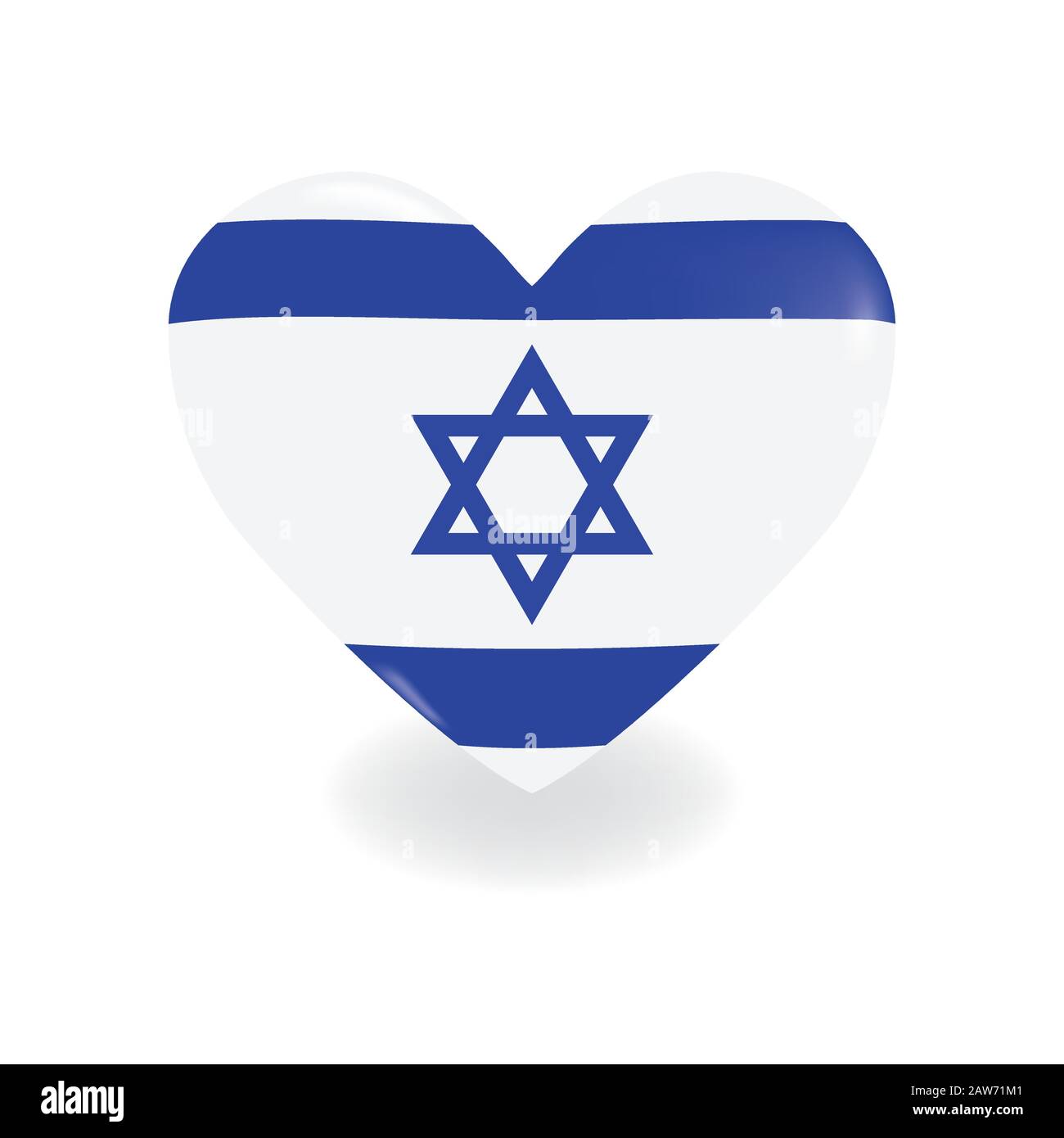 Heart with Israel flag on a white background casts a shadow, vector ...