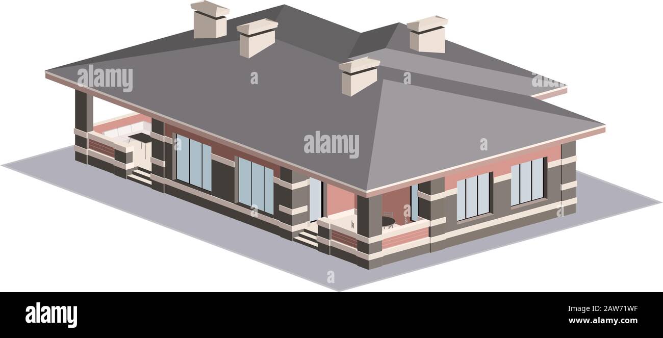 Vector private house facade, isometric, aerial view Stock Vector Image ...