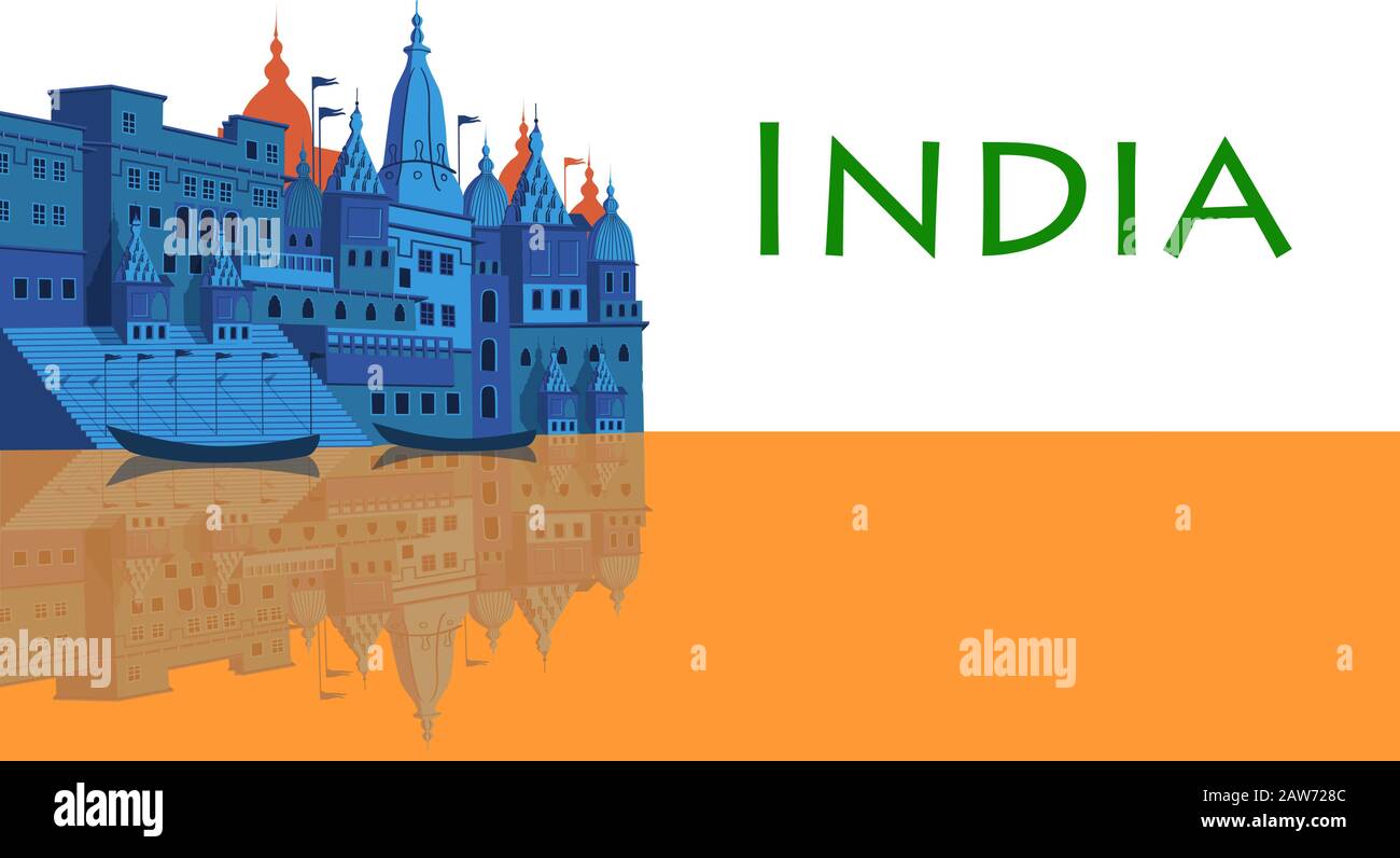 Varanasi Uttar Pradesh, India, Ganges river. Vector Illustration with ...