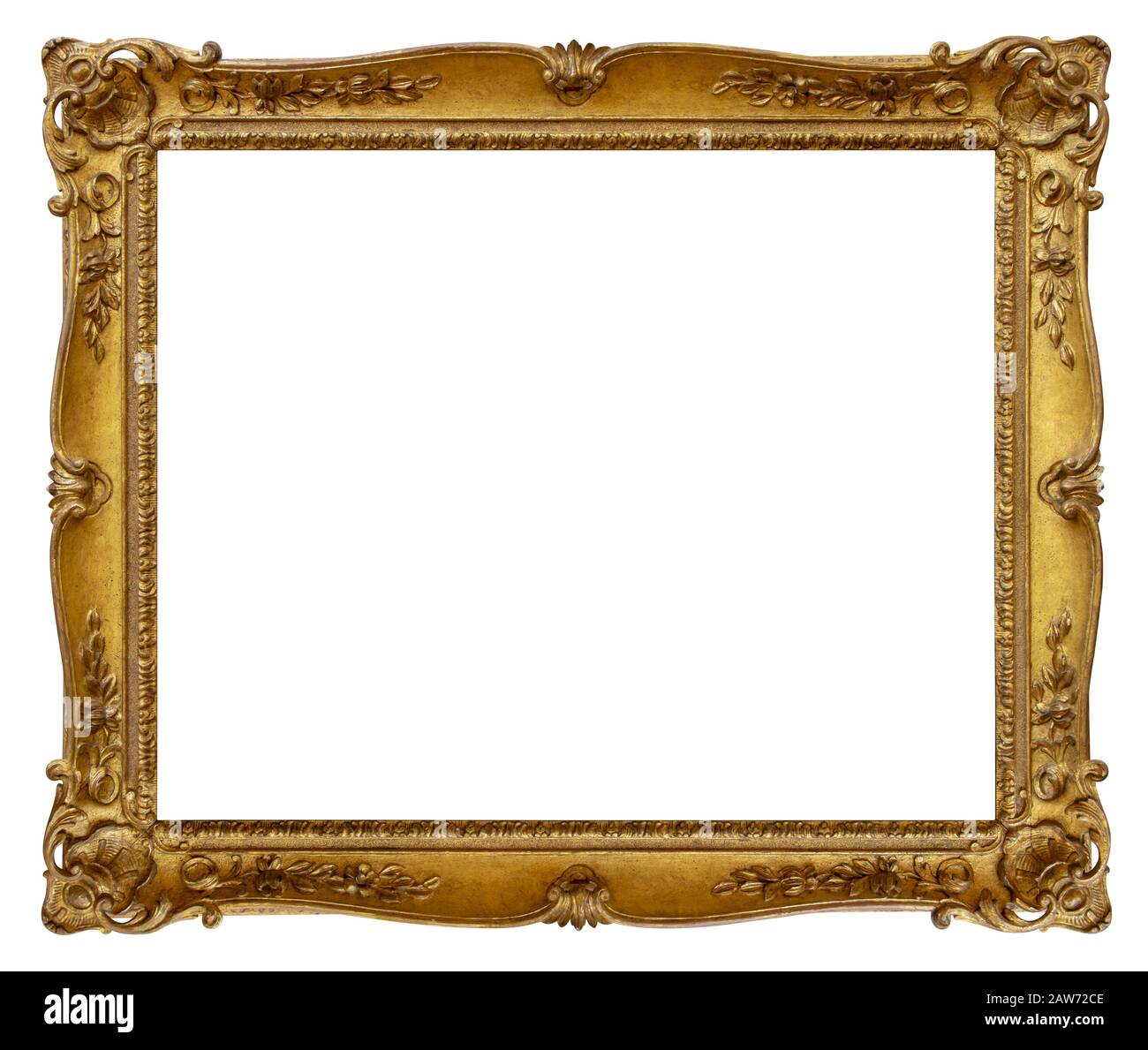 Rectangle Old gilded golden wooden frame isolated on white background ...