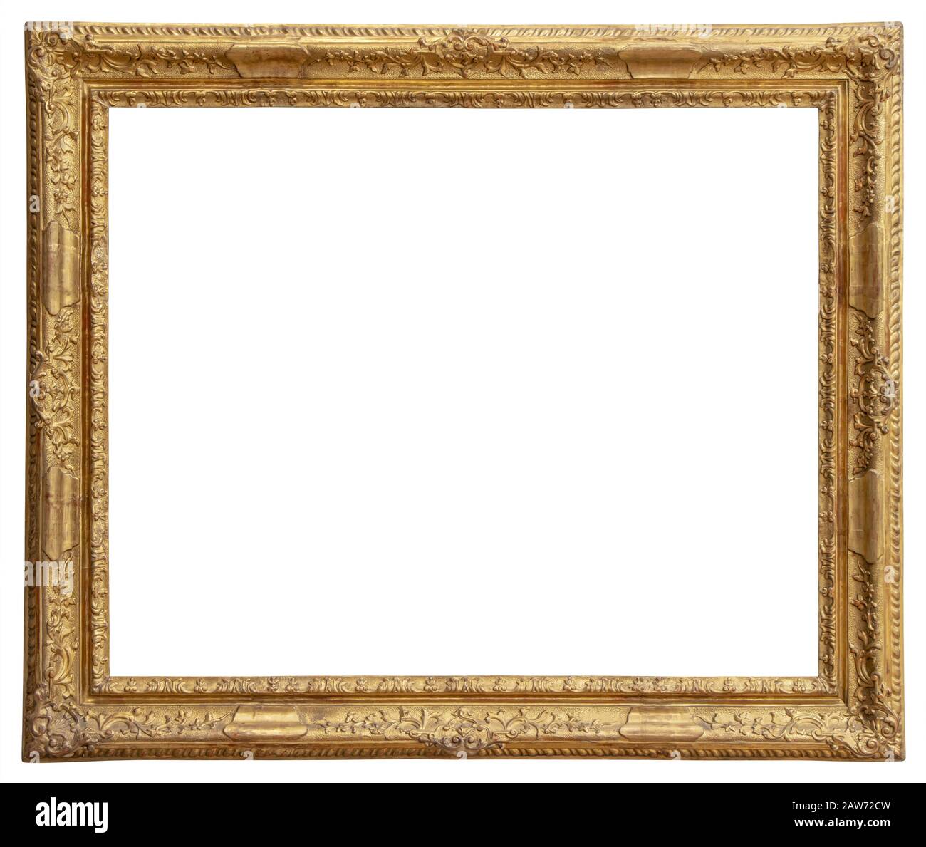 Rectangle Old gilded golden wooden frame isolated on white background ...