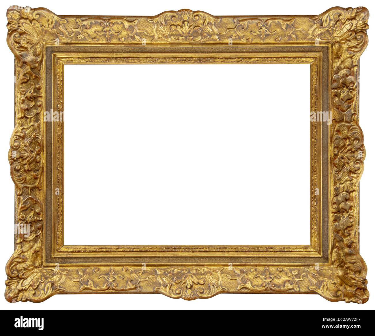 Rectangle Old gilded golden wooden frame isolated on white background ...