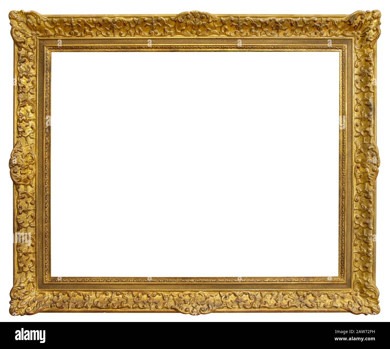 Rectangle Old gilded golden wooden frame isolated on white background ...