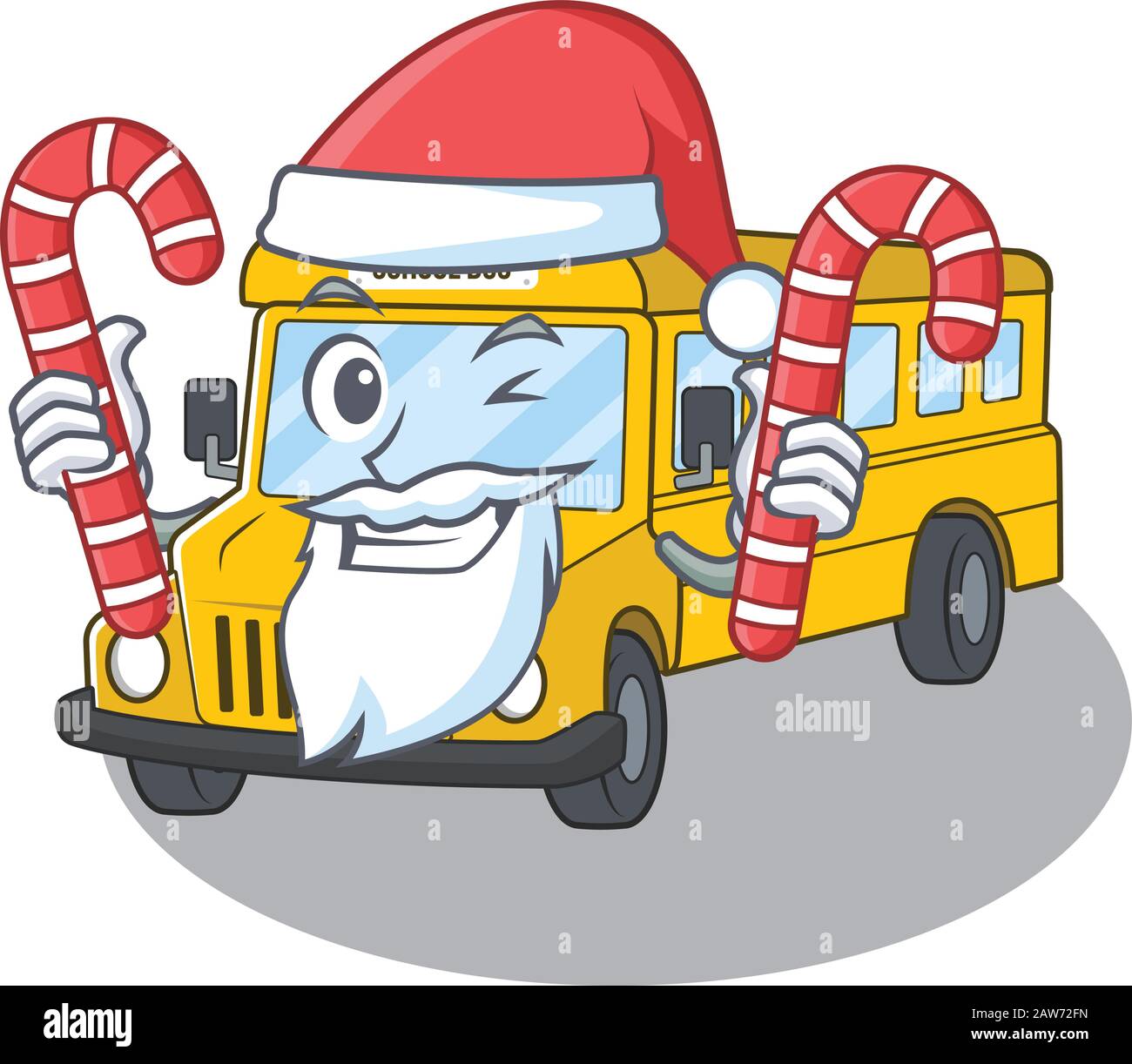 School bus Cartoon character wearing Santa costume bringing a candy ...