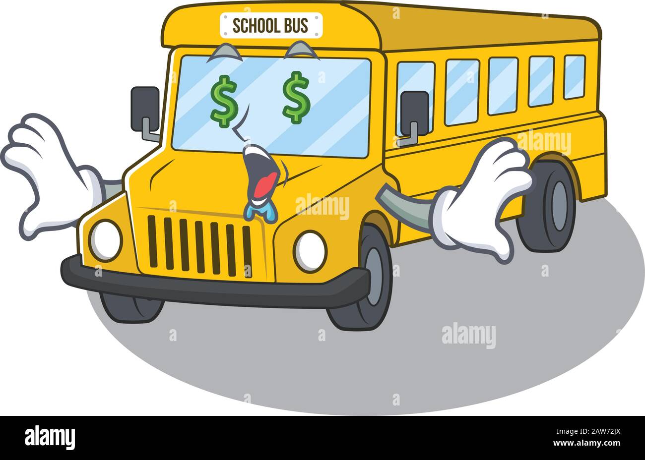 Happy rich school bus cartoon character with Money eye Stock Vector ...