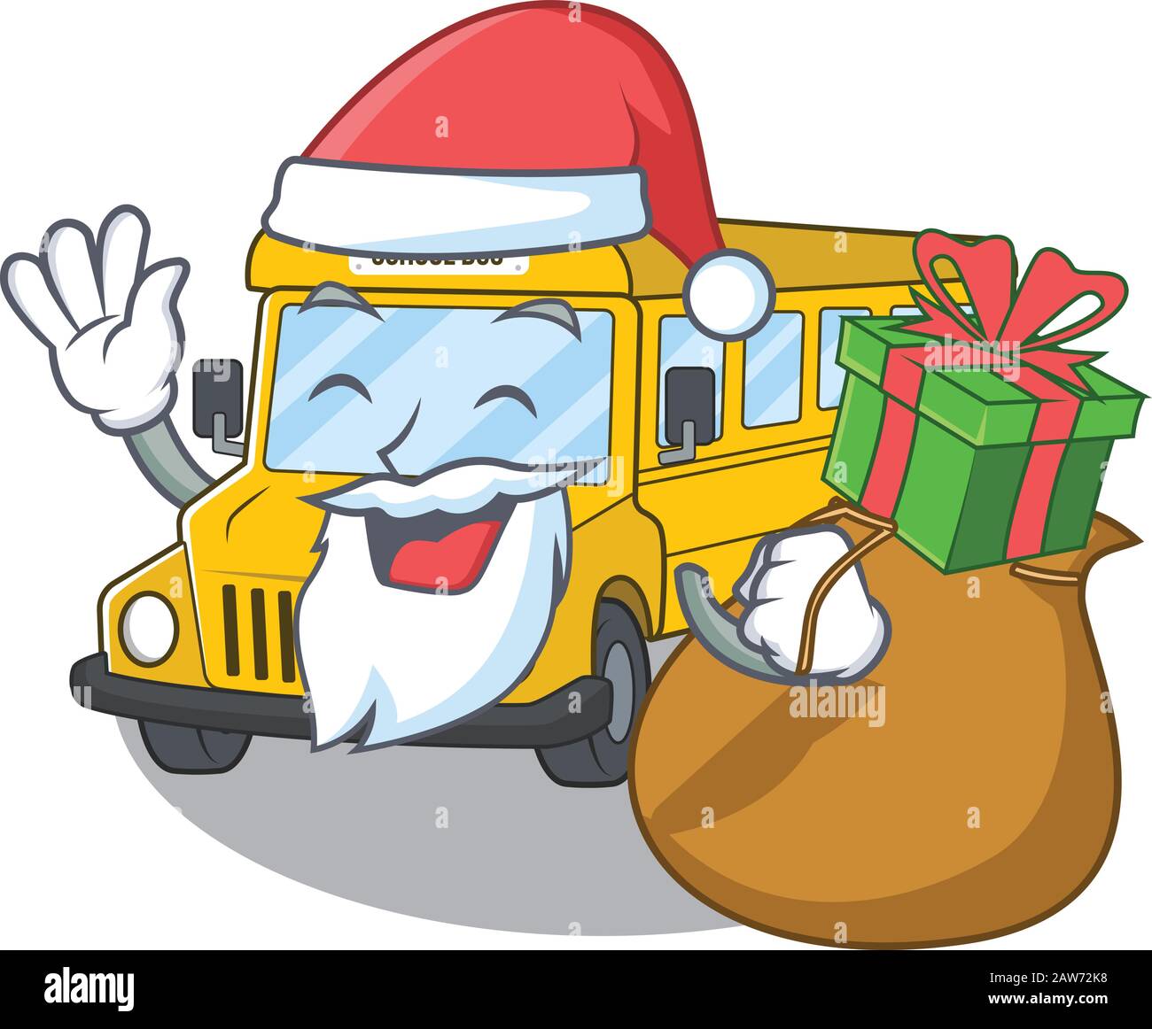 Santa school bus Cartoon character design having box of gifts Stock ...