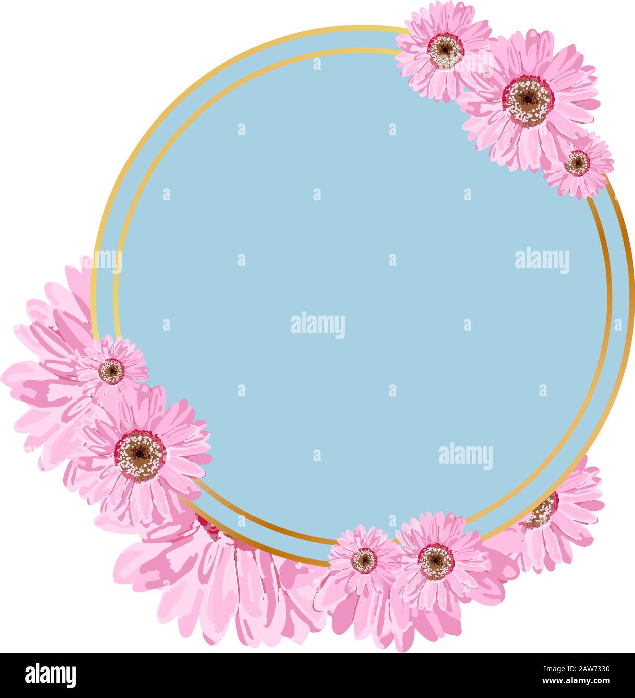 Round badge with flowers. Place to insert text. Greeting card or ...