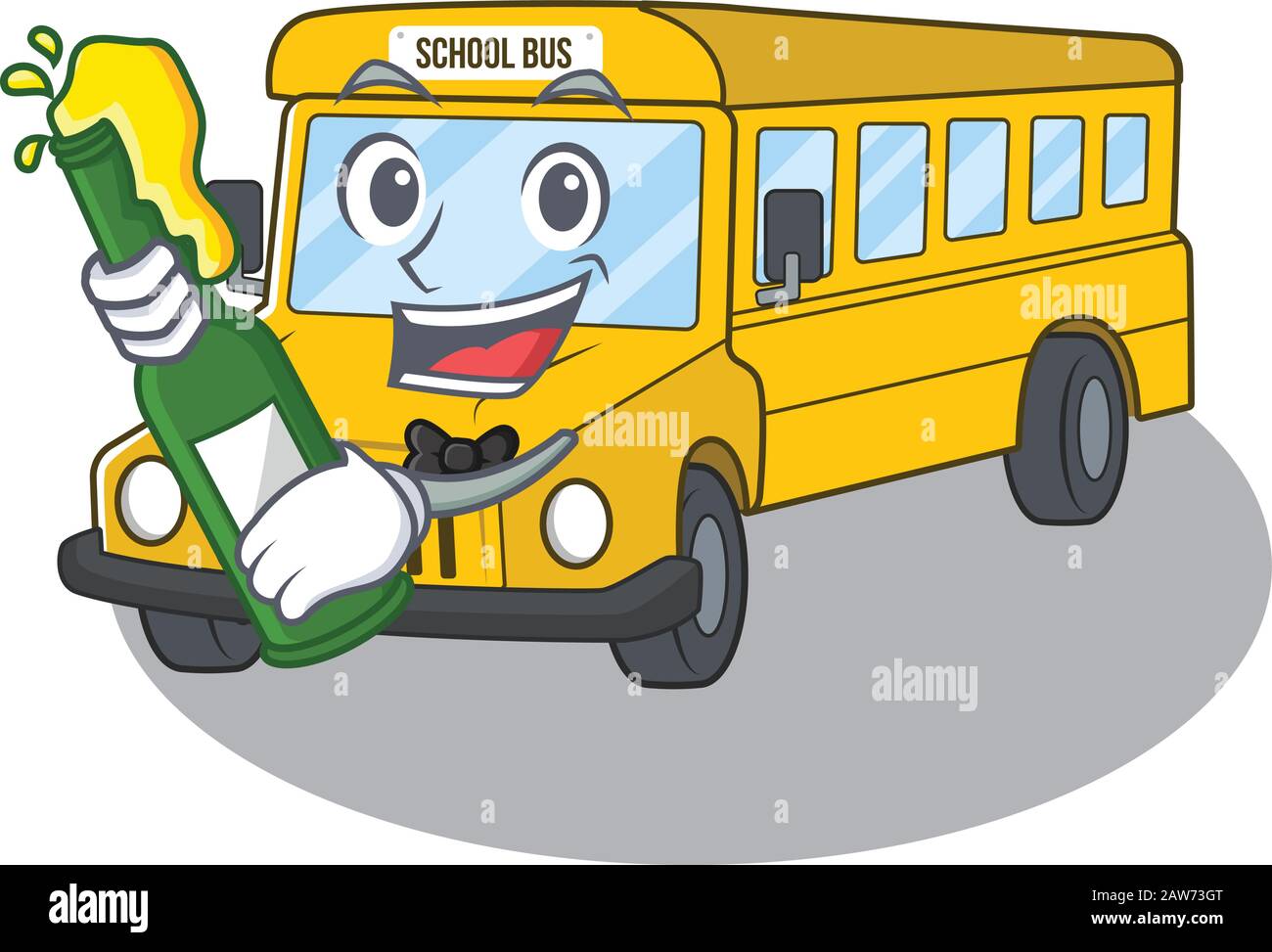 mascot cartoon design of school bus with bottle of beer Stock Vector ...
