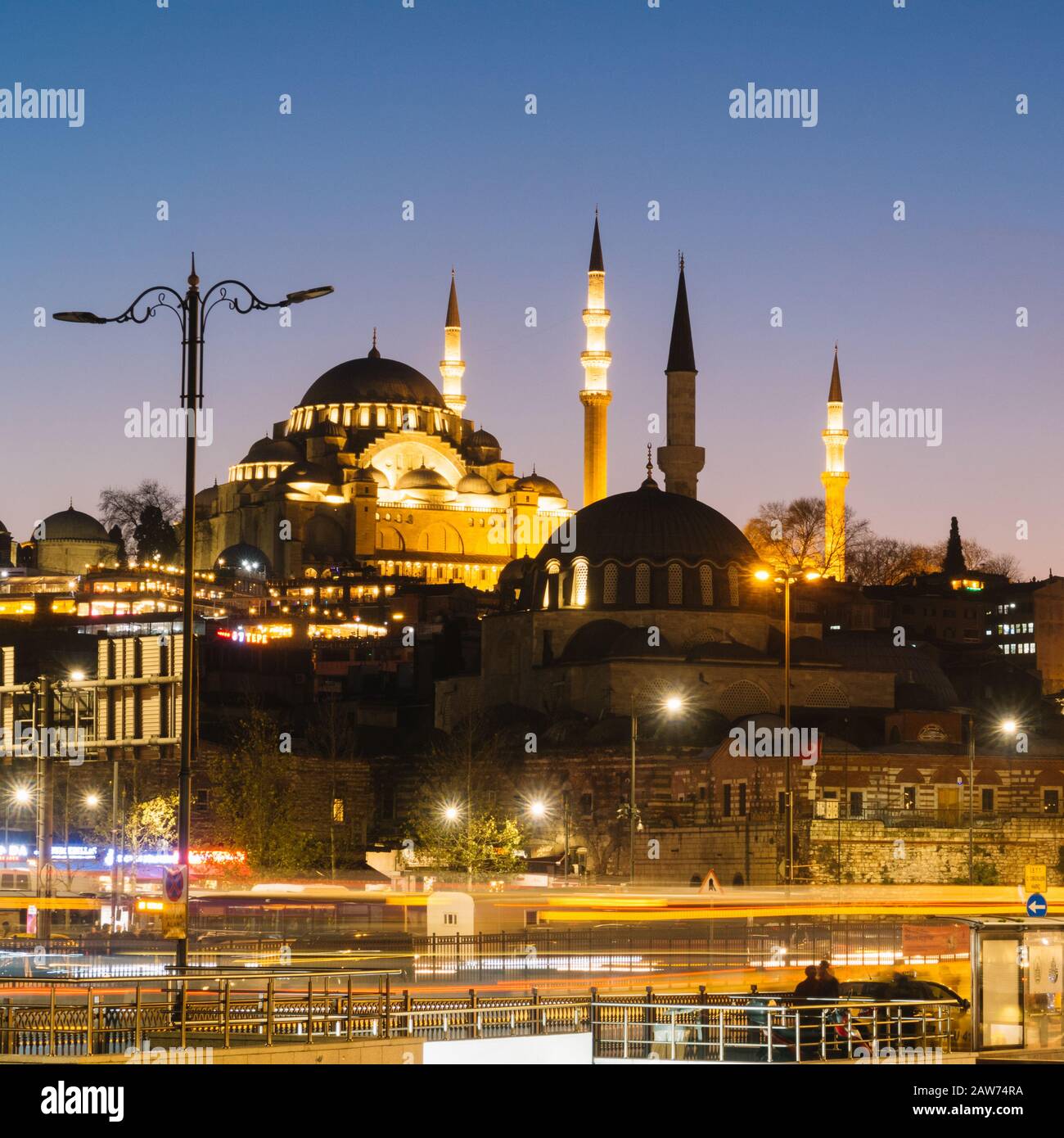 Istanbul, Turkey - Jan 15, 2020: Suleymaniye Mosque with Galata Bridge ...