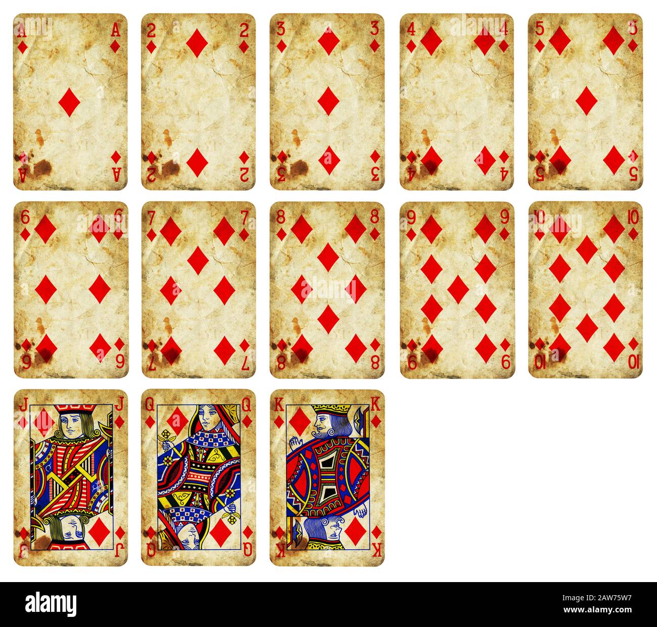 Playing cards of Diamond suit, isolated on white background - High ...