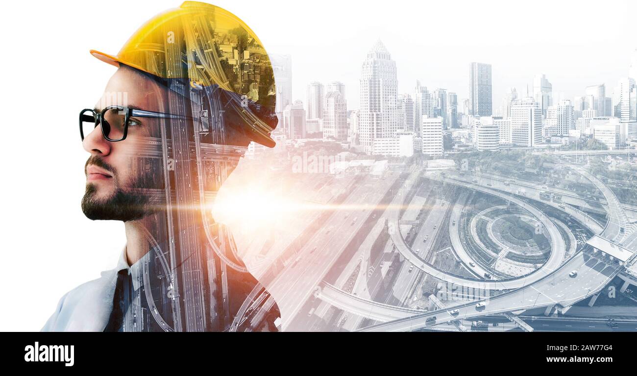 Future building construction engineering project concept with double ...