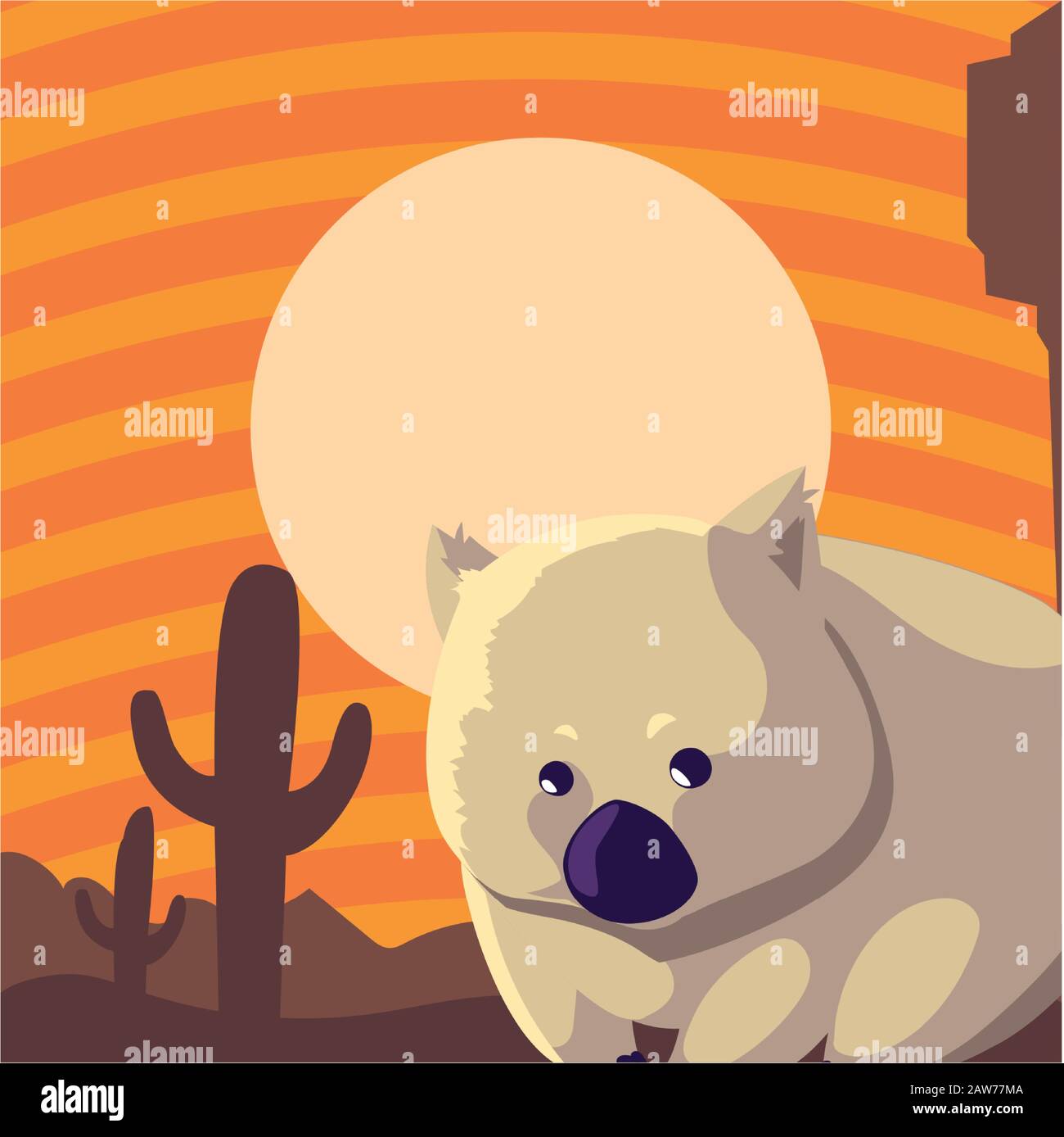 card with wombat in australian landscape vector illustration design ...