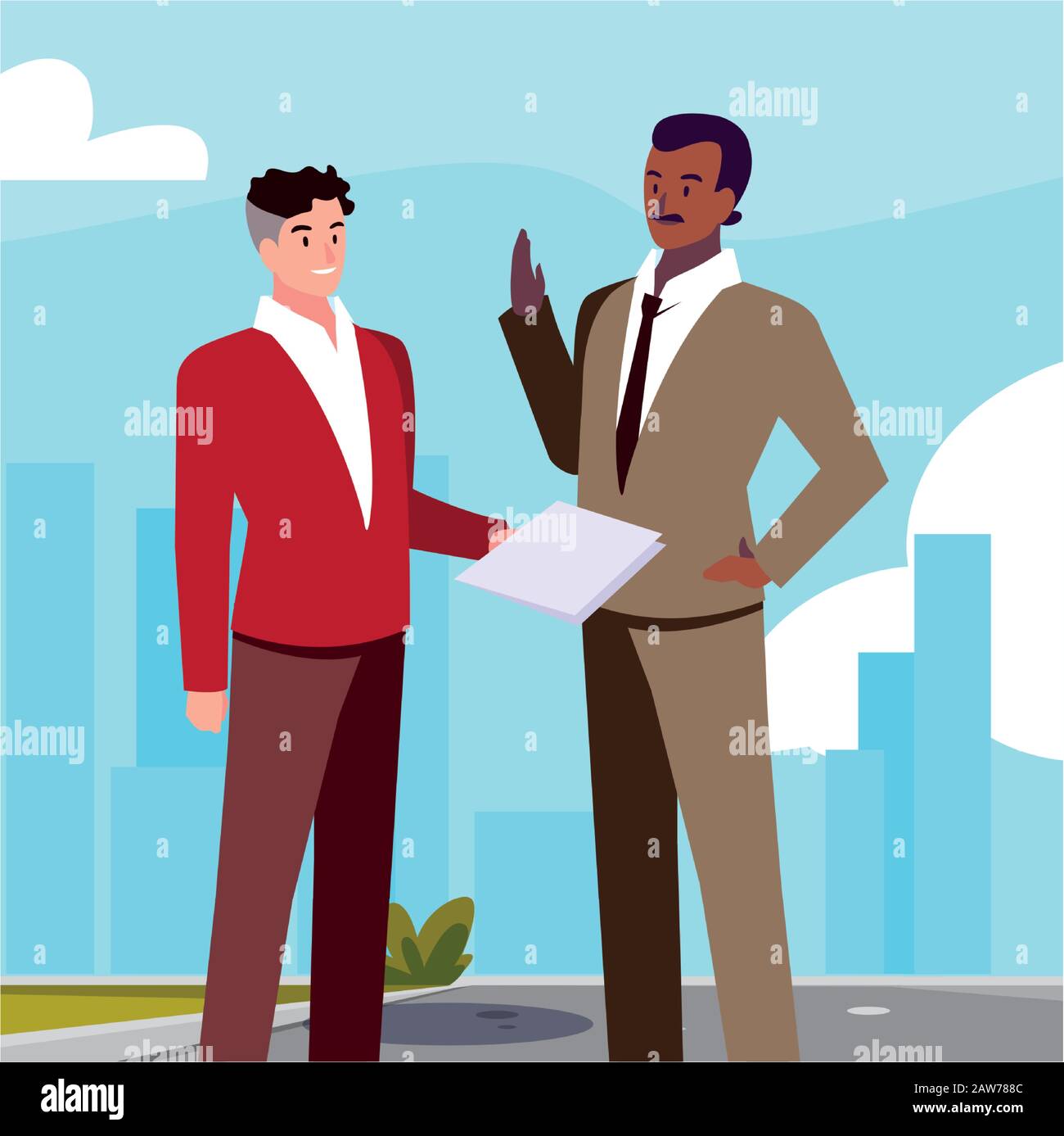 businessmen standing in urban street, business professional men vector ...
