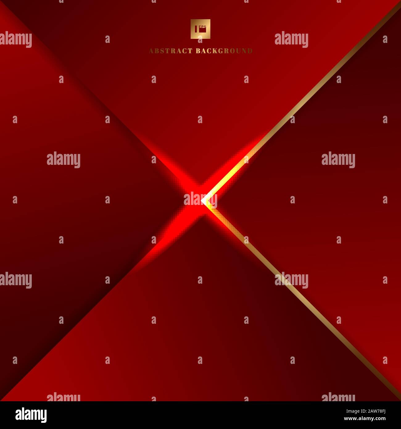 Abstract background red geometric triangles and golden border with ...
