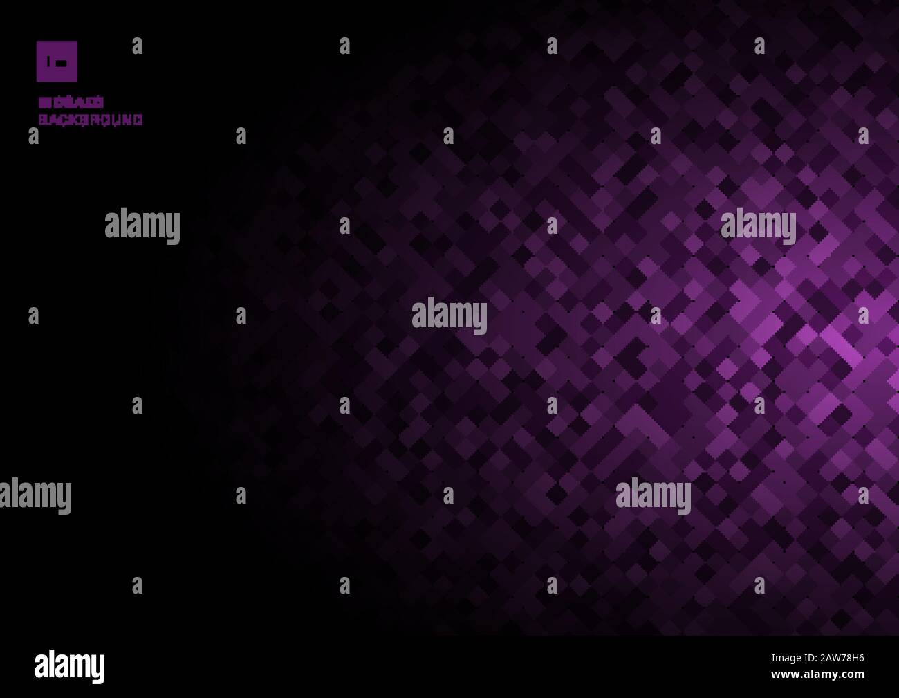 Purple mosaic pixel seamless pattern on fade out black background ...