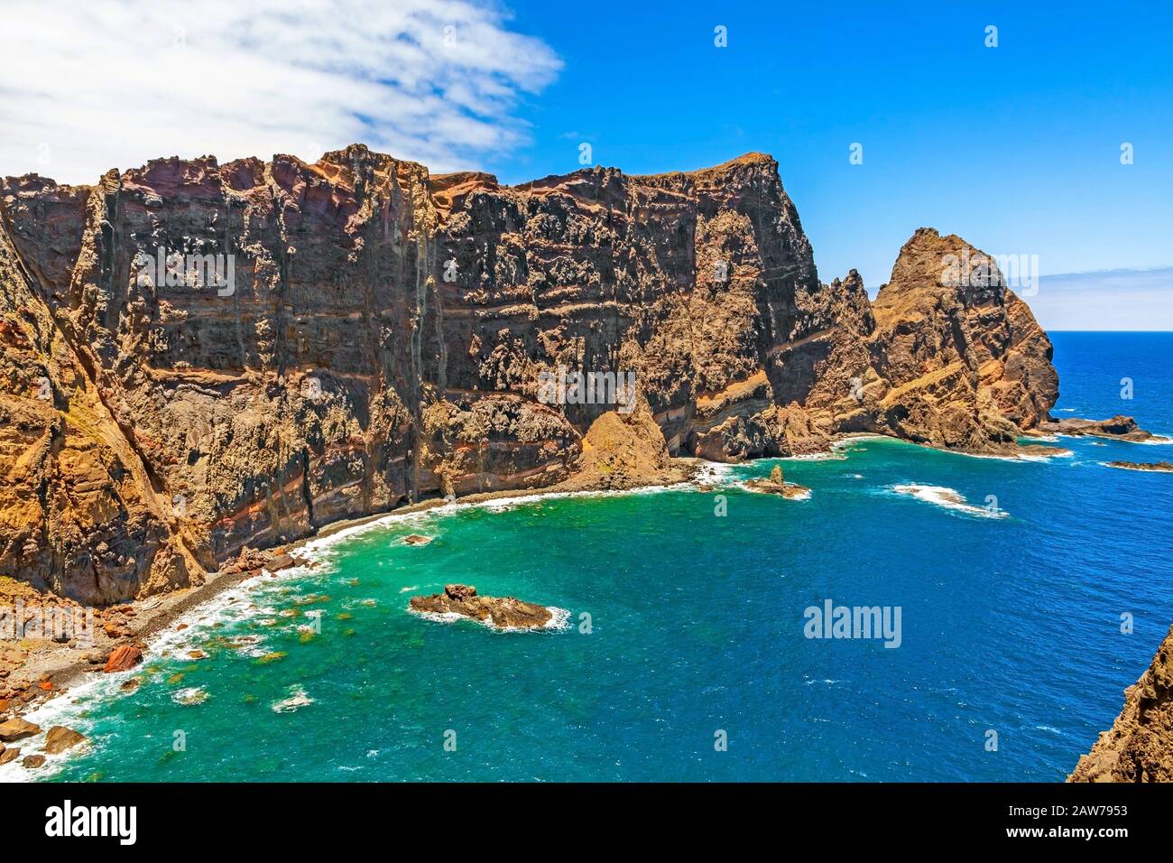 Crag in the Atlantic Ocean - peninsula Ponta de Sao Lourenco - east of ...