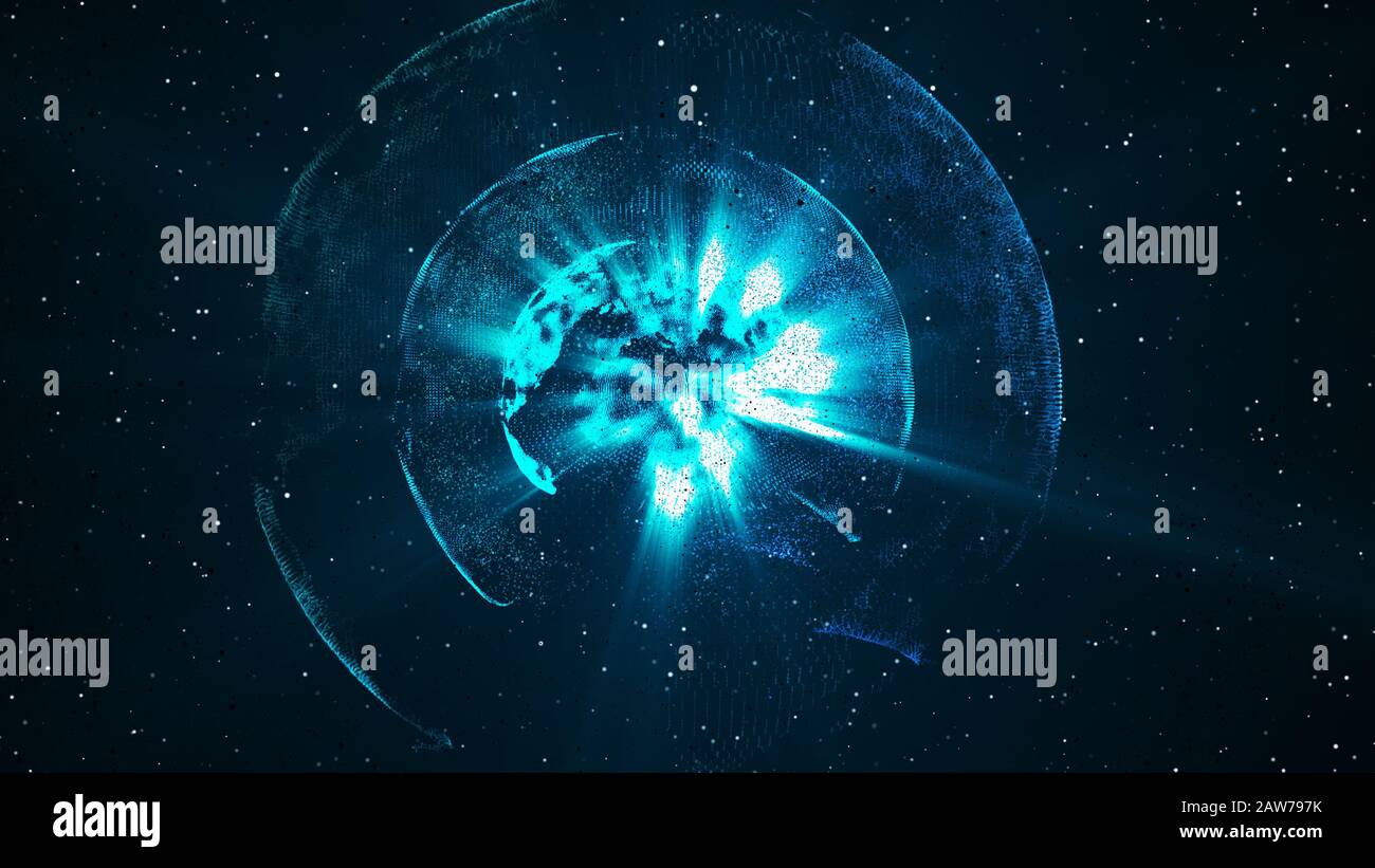 Wonderful 3d rendering of a soaring Earth covered with two see-through ...