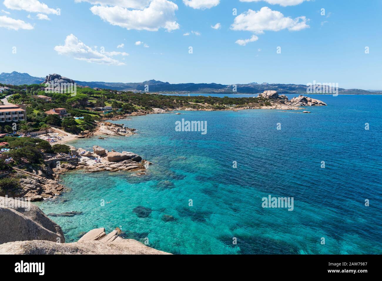 BAJA SARDINIA, ITALY - SEPTEMBER 21, 2017: A view of the coast of Baja ...