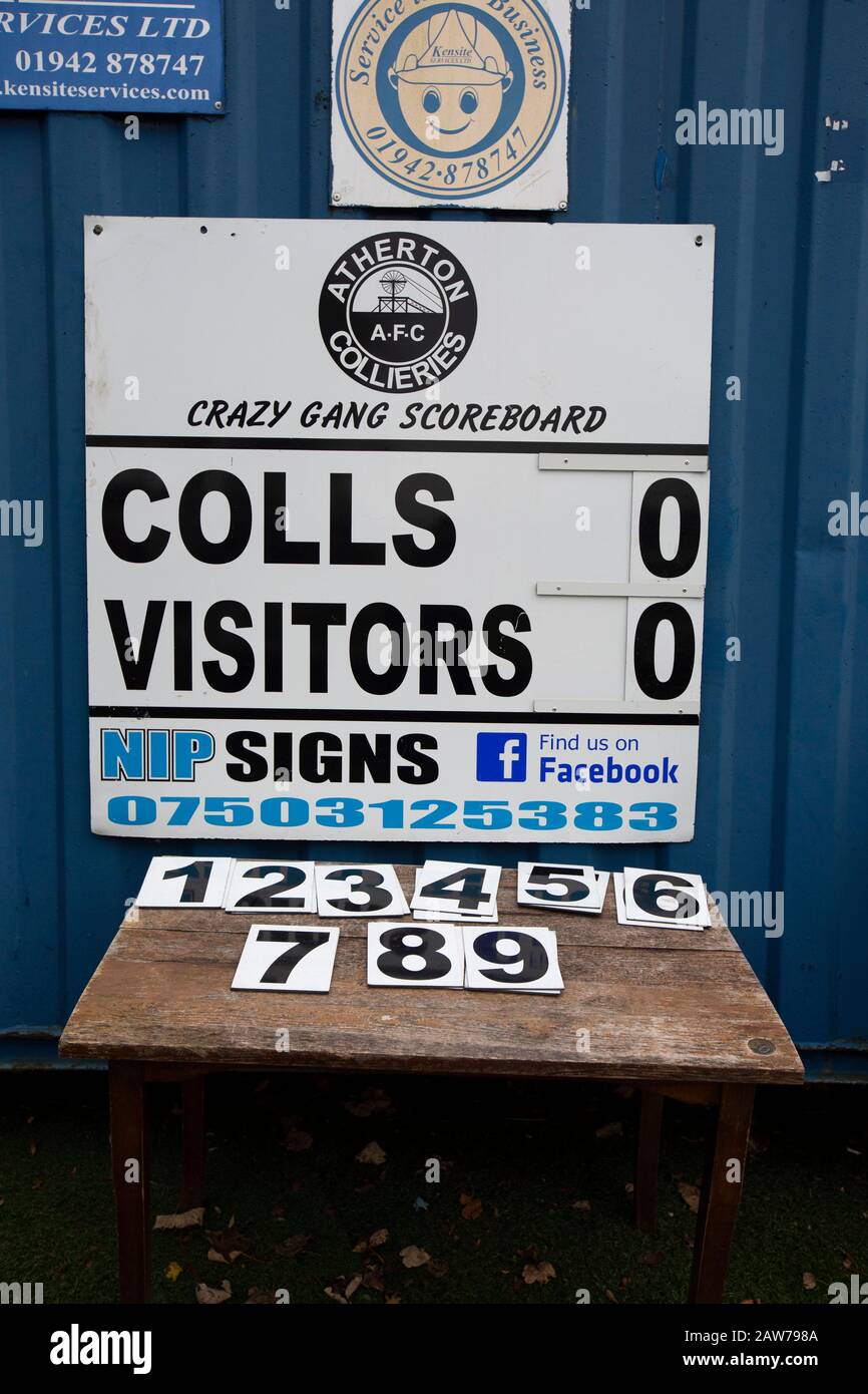 The scoreboard ready for use before Atherton Collieries played Boston ...