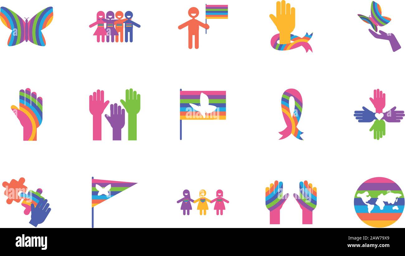 Icon set of zero discrimination day, flat style icons vector ...