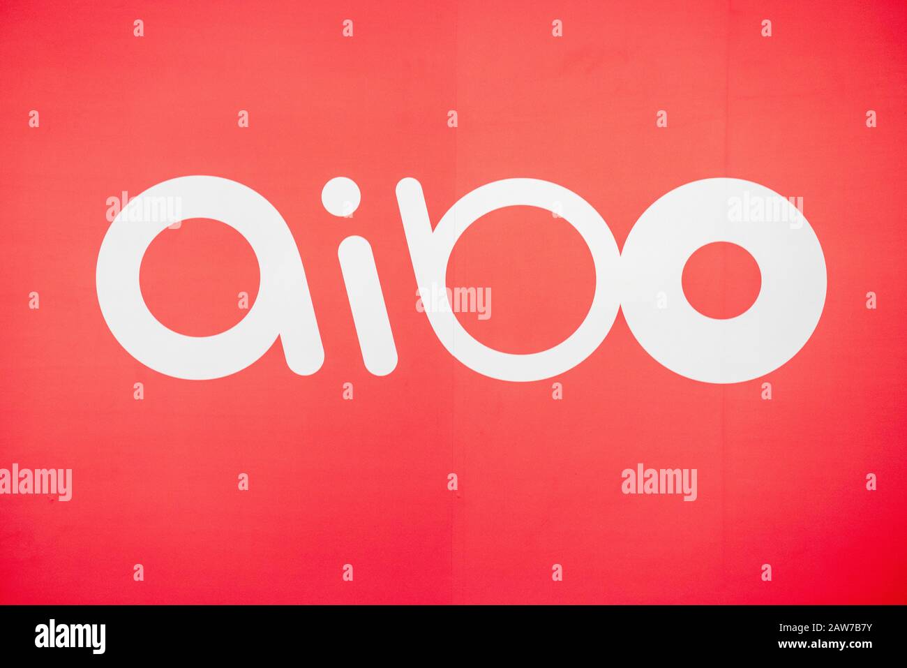 Shenzhen, China, April, 2019. AIBO logo at Sony Expo 2019. AIBO (stylized aibo, Artificial ...