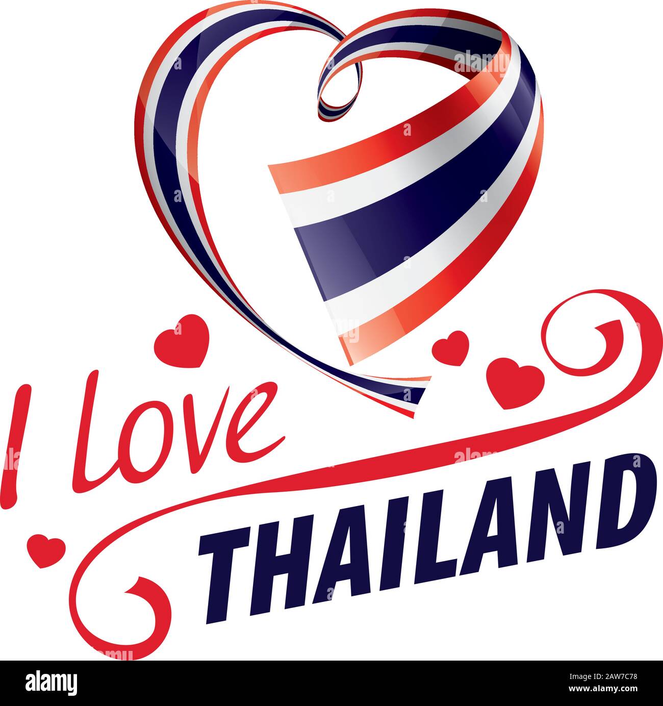 National flag of the Thailand in the shape of a heart and the inscription I love Thailand ...