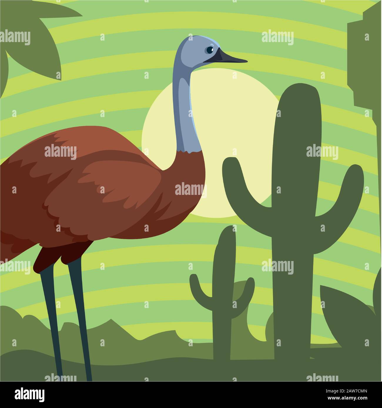 card with emu in australian landscape vector illustration design Stock ...