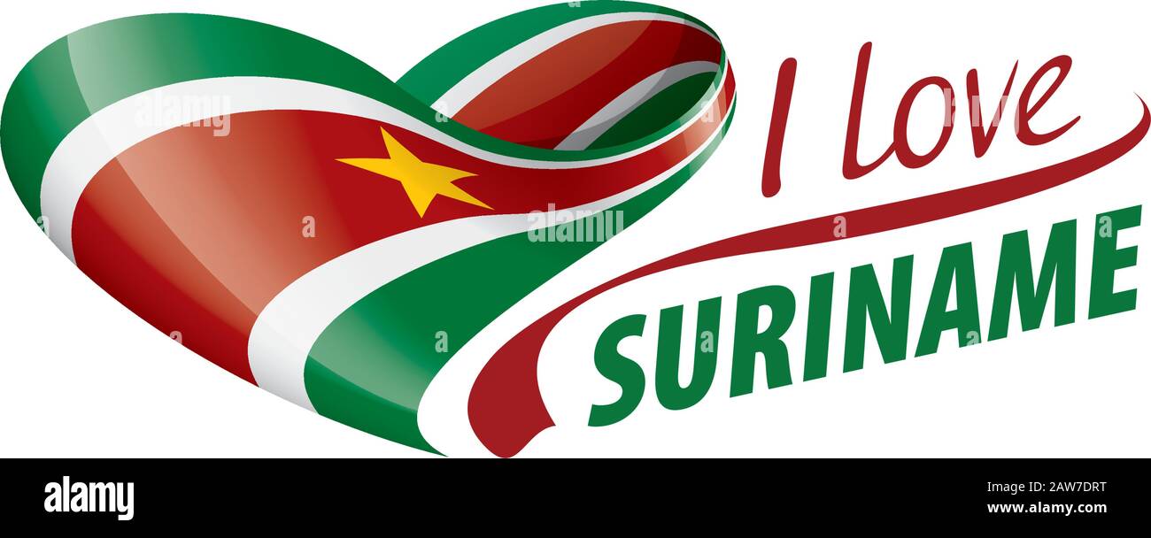 National flag of the Suriname in the shape of a heart and the inscription I love Suriname ...