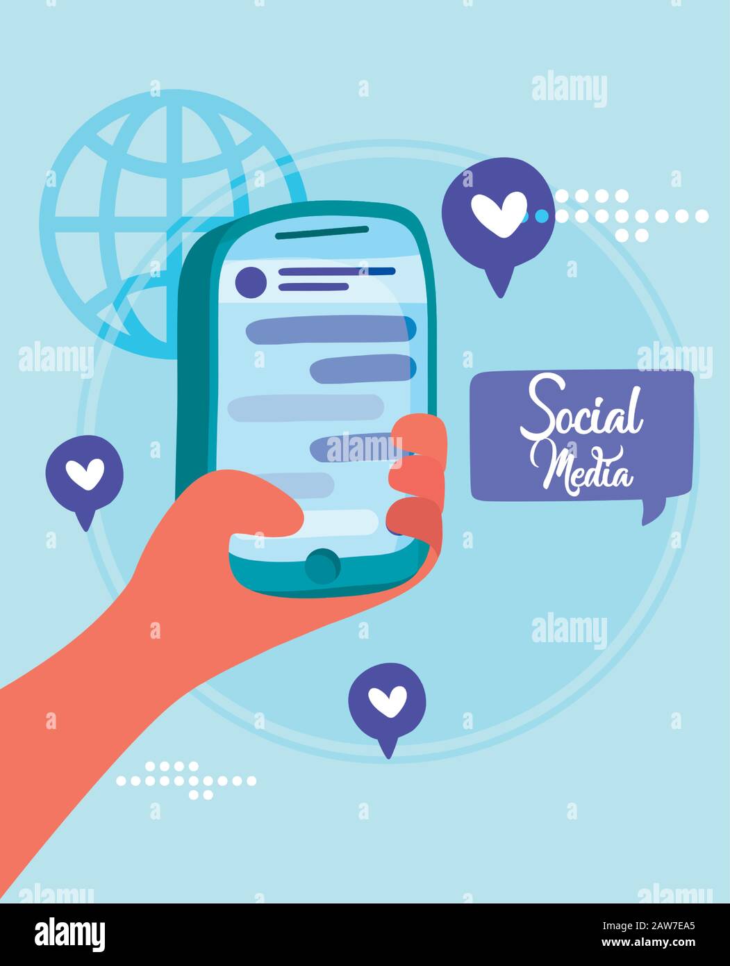 Hand holding smartphone design, Social media multimedia communication ...