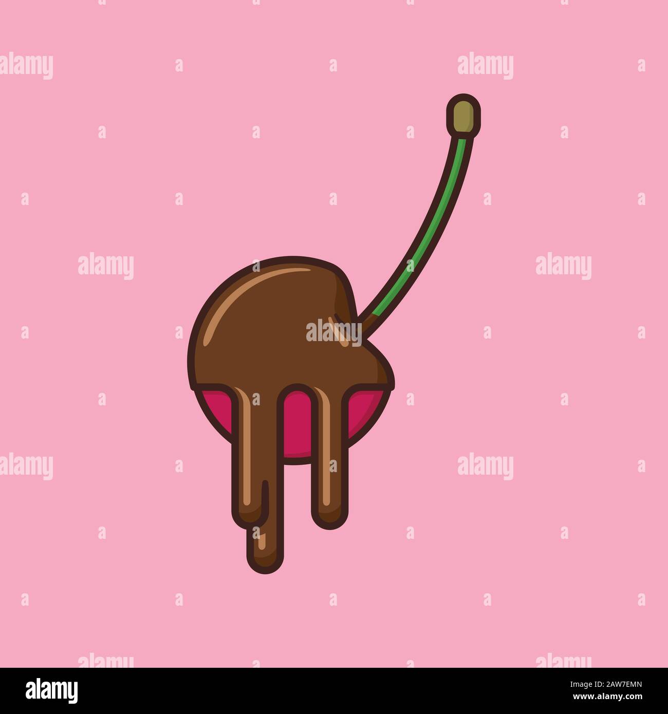 Chocolate-covered cherry fruit color vector illustration. Sweet food ...