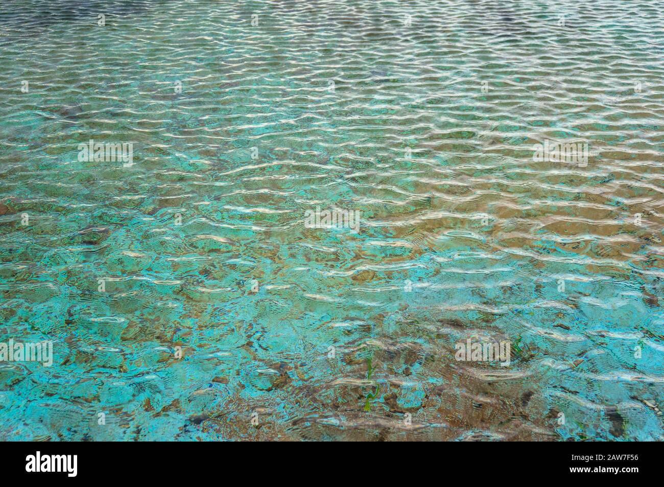 Close up of water surface in outdoor natural pool with transparent ...