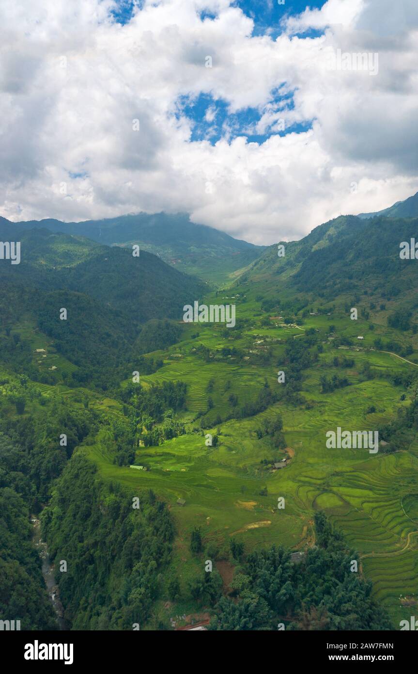 Beautiful mountain valley landscape of rice terraces in Asia. Travel ...