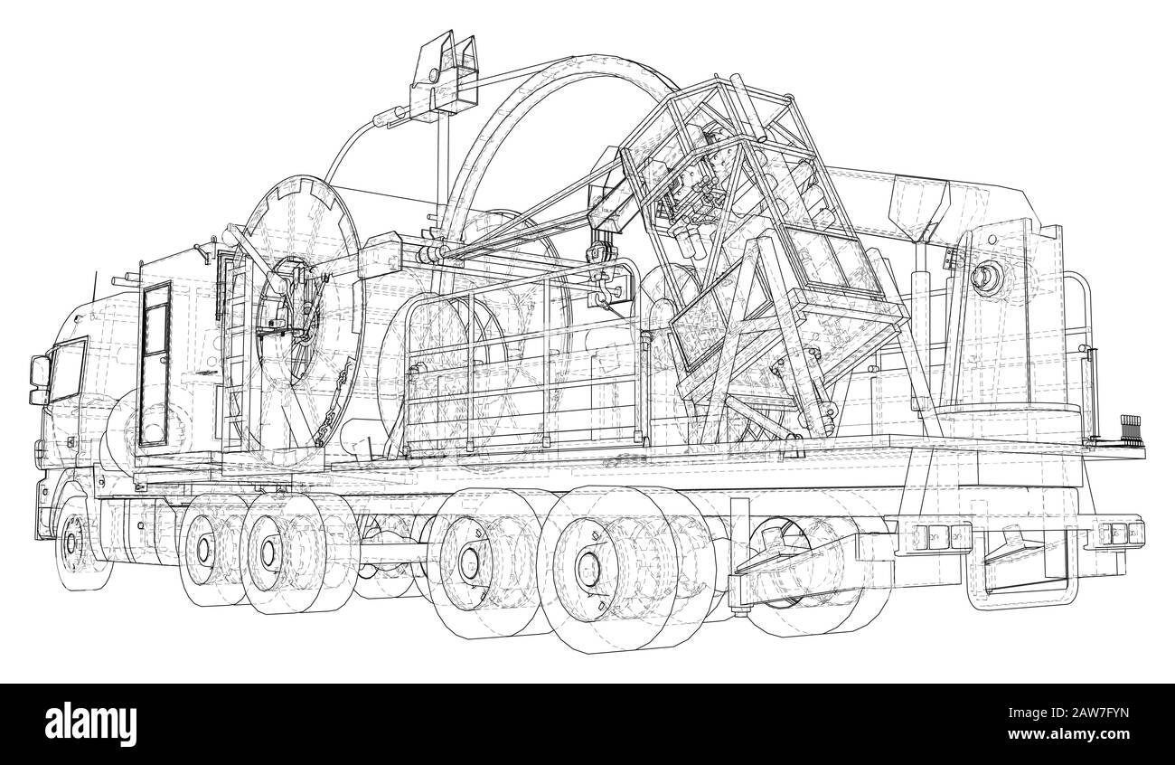 Coil Tubing. Wire-frame line isolated on white. Vector rendering of 3d ...