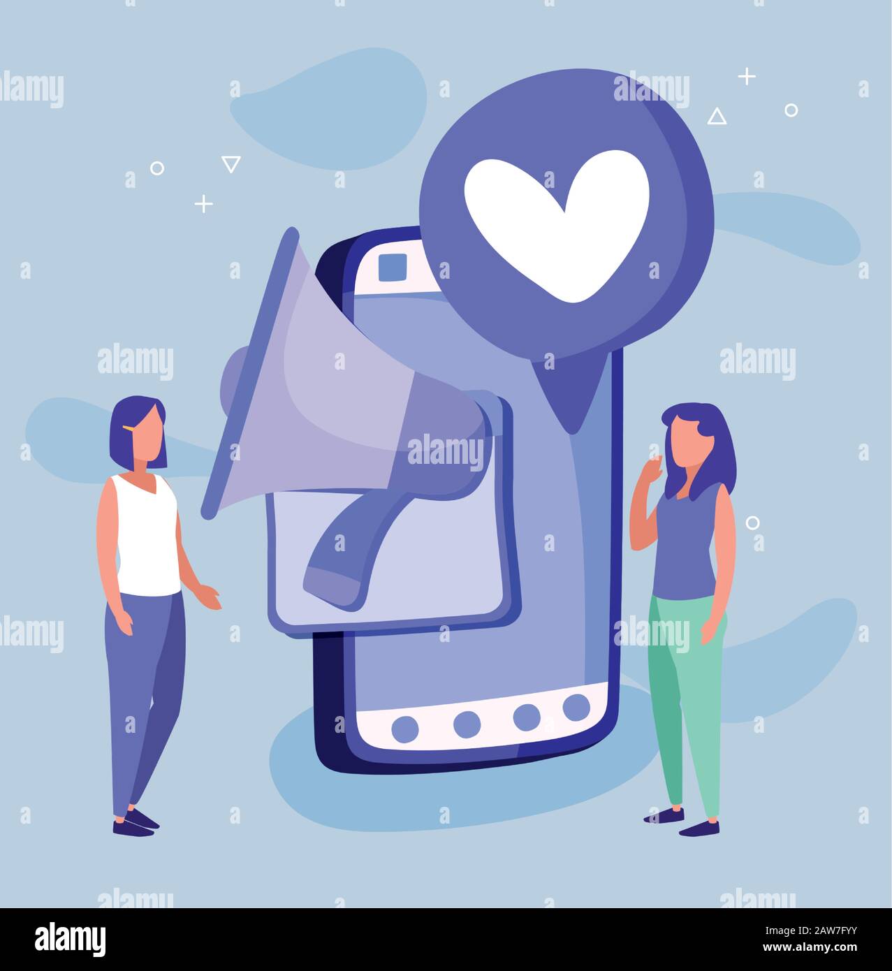 Smartphone women and megaphone design, Social media multimedia ...