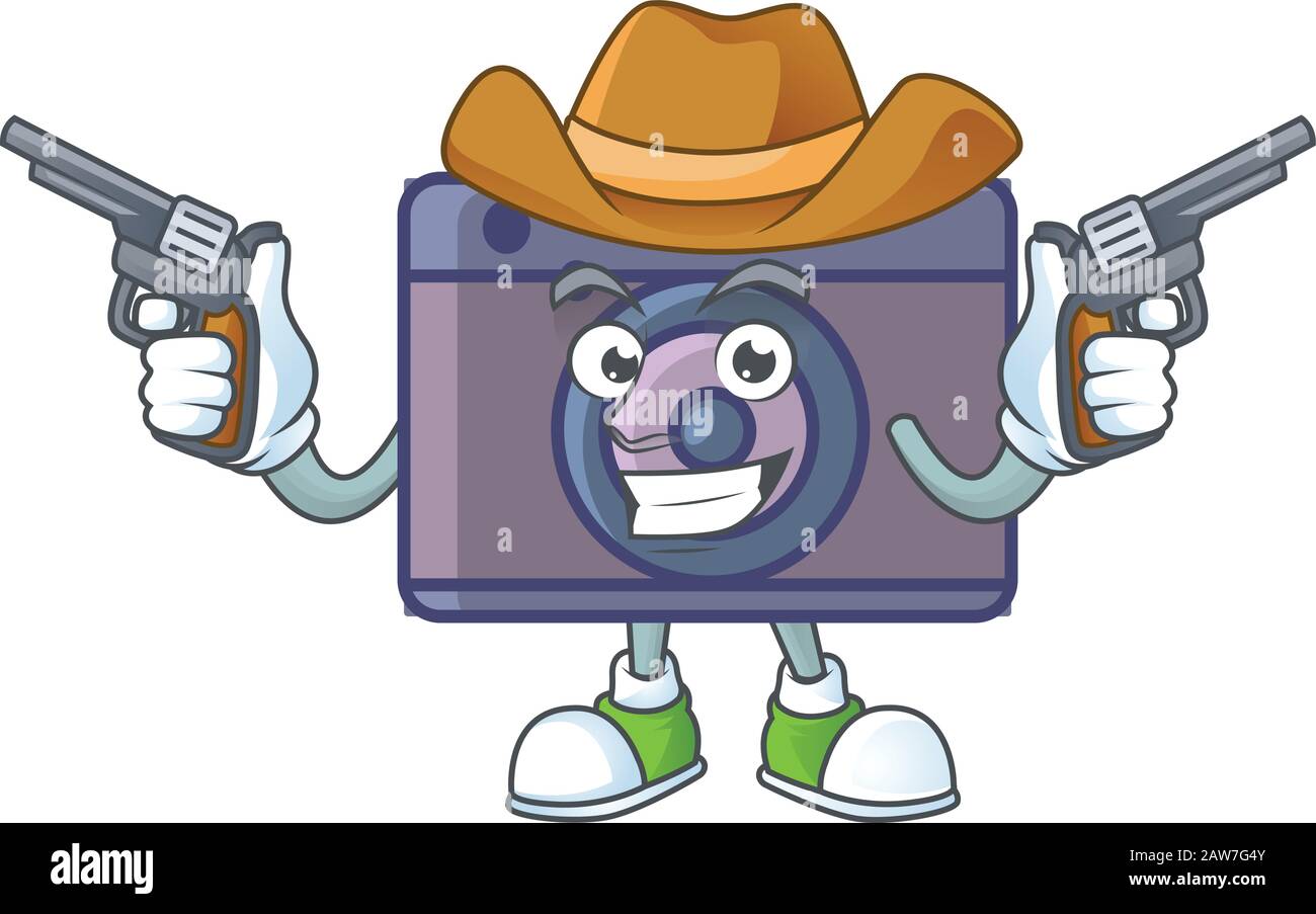 The brave of retro camera Cowboy cartoon character holding guns Stock ...