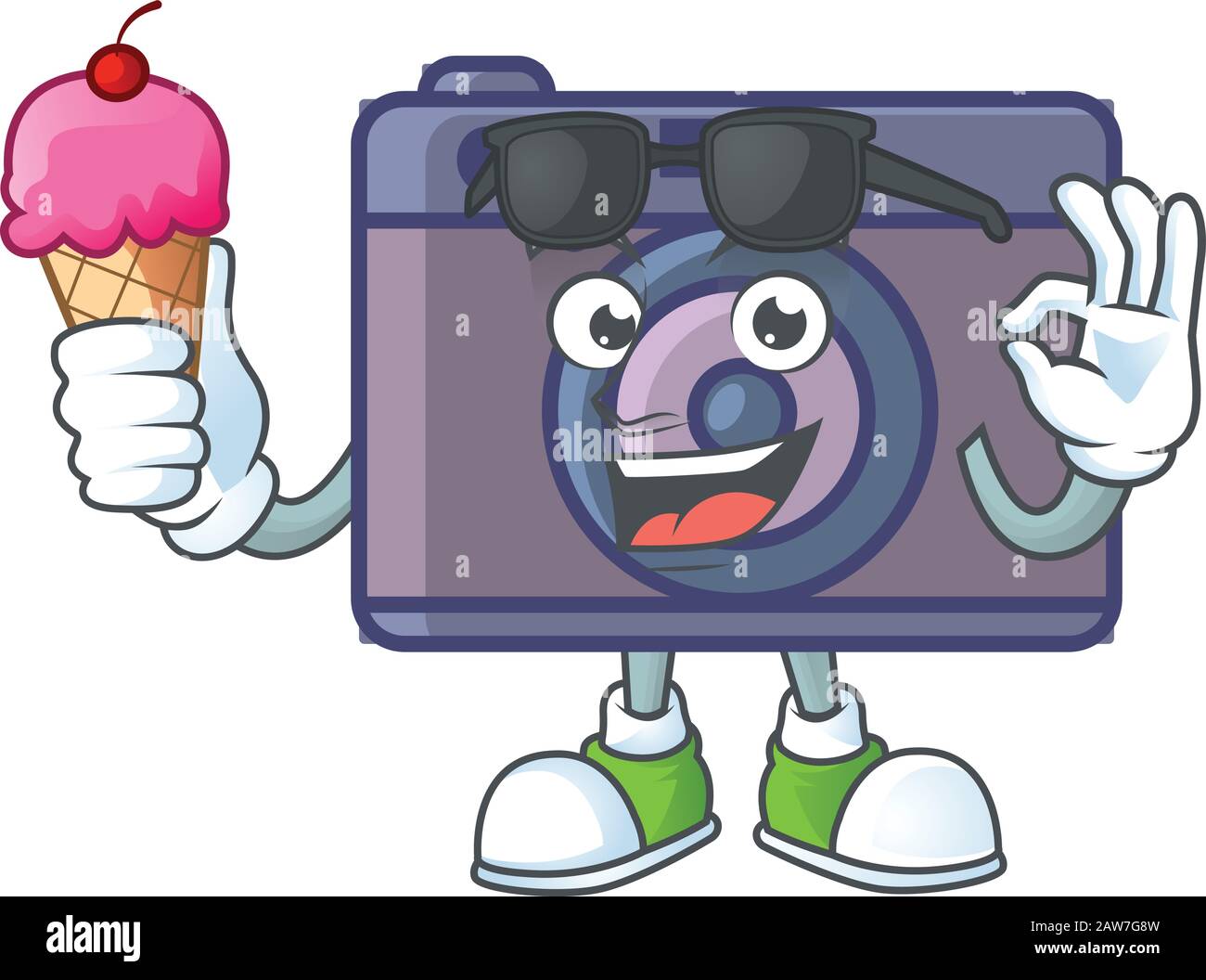 Retro camera mascot cartoon style eating an ice cream Stock Vector ...