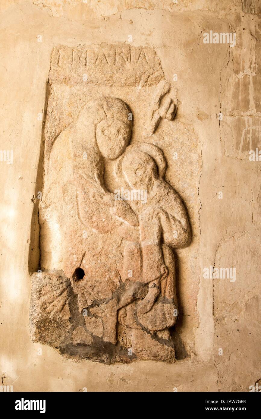 Early Anglo-Saxon stone carved figure of Virgin Mary and child Jesus ...