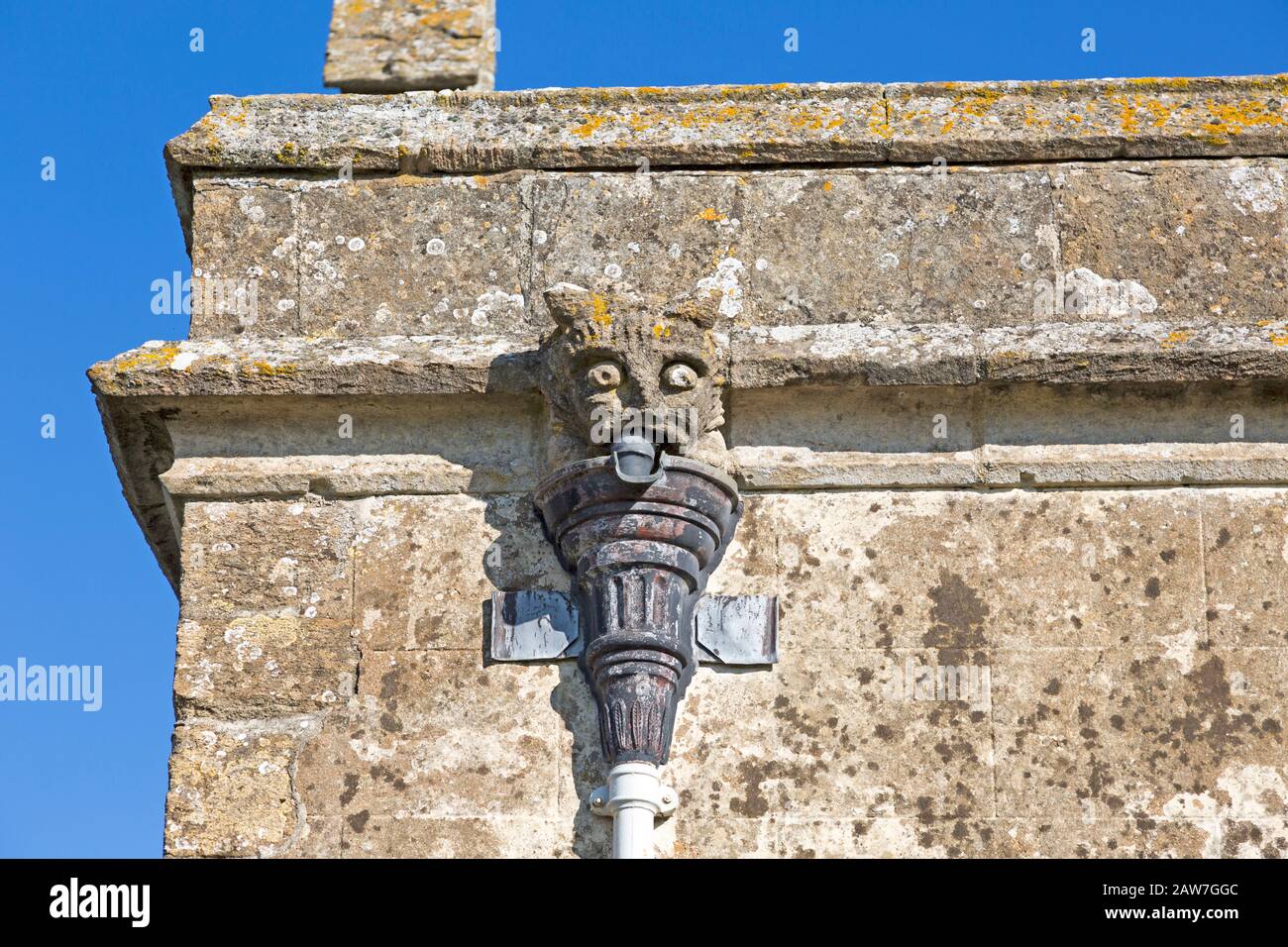 Gargoyle grotesque face drainpipe on wall medieval church of Saint John ...