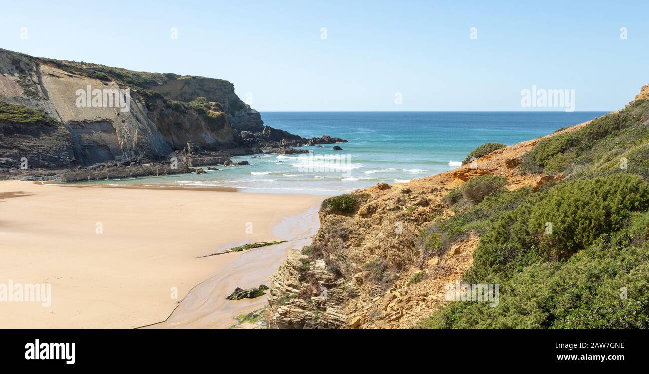 Sandy Carvalhal beach Costa Vicentina natural park, near Brejão ...