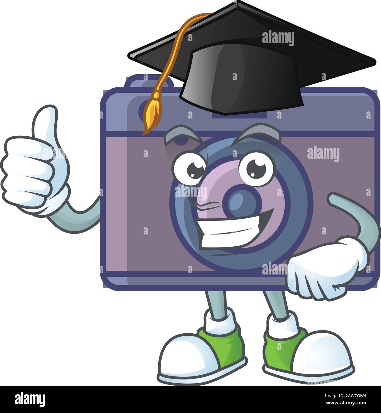 A happy character of retro camera in a black Graduation hat Stock ...