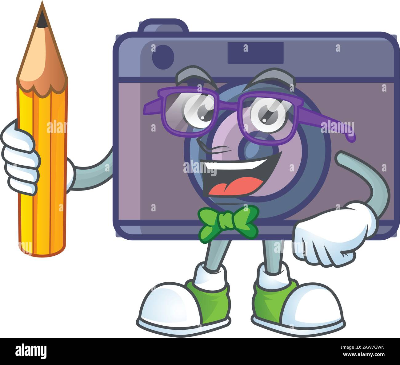 A mascot icon of Student retro camera character holding pencil Stock ...