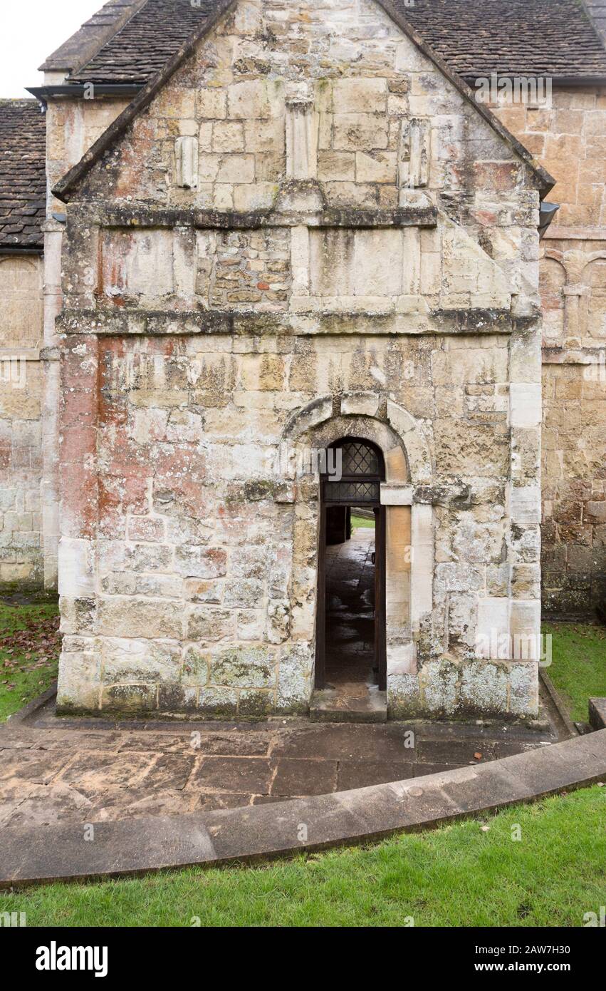 Exterior walls and door of Saxon building church of Saint Laurence ...