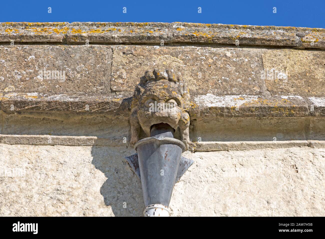 Gargoyle grotesque face drainpipe on wall medieval church of Saint John ...