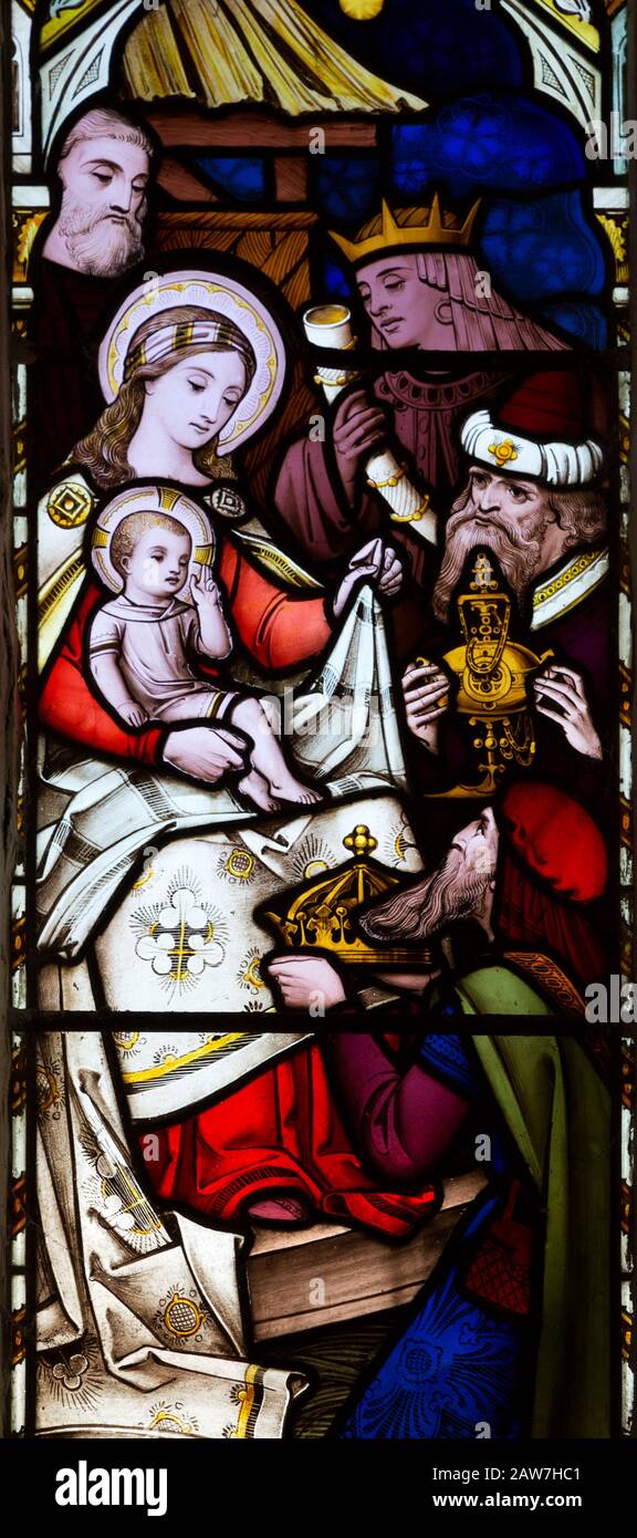 Stained glass window Adoration of Magi with Three Wise men, by H ...